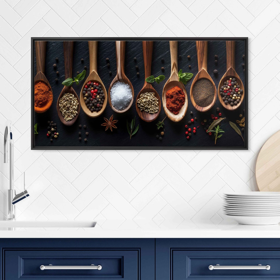 Various Herbs and Spices Ladled Into Wooden Spoons Wall Art Canvas ...