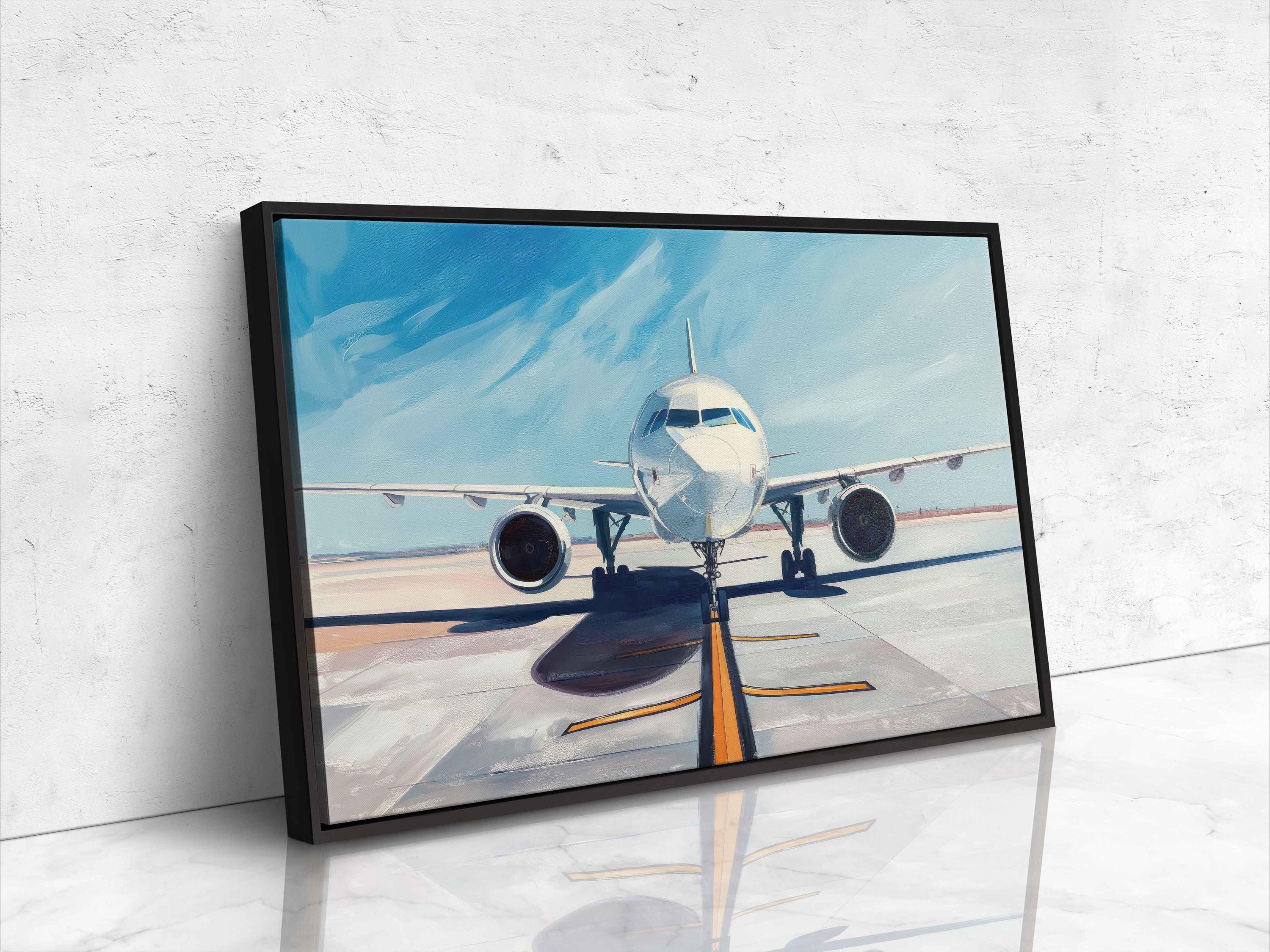 Commercial Jet on Runway Photography Wall Art Canvas Print, Minimalist ...