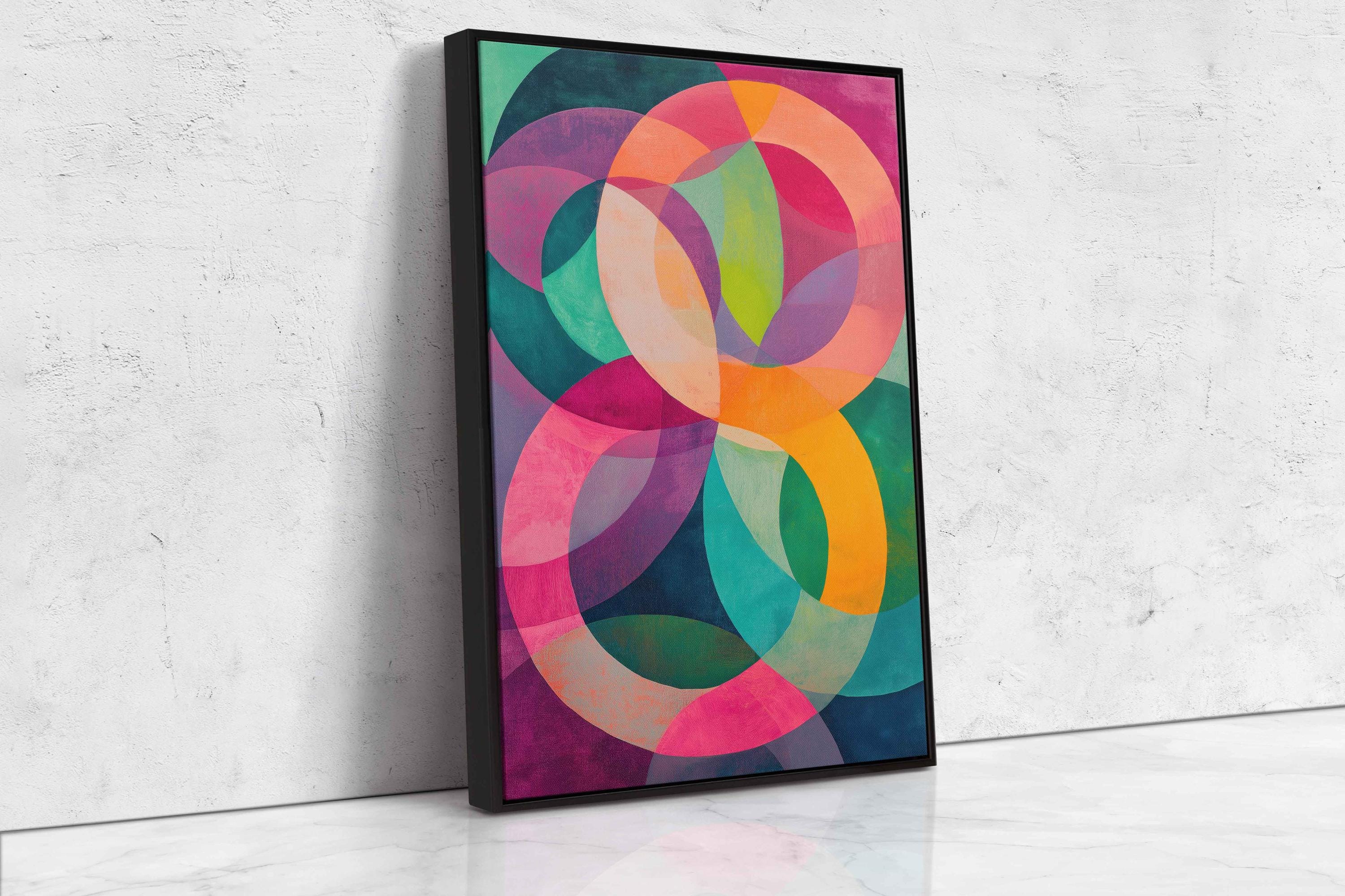 Interlocking Circles, Wall Art Canvas Print, Vibrant Pink Green Blue ...