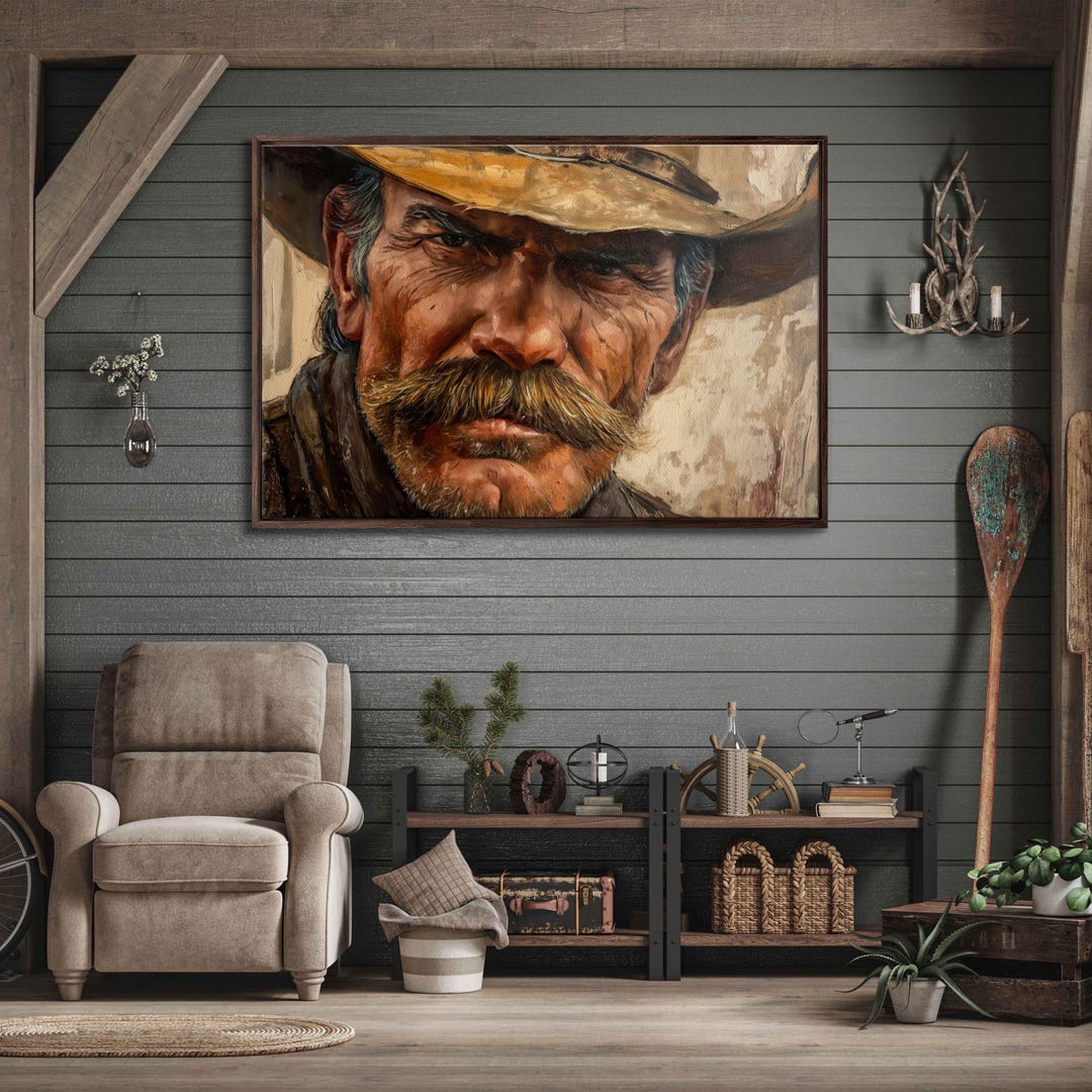 Vintage Cowboy Closeup Acrylic Wall Art Canvas Print, Western Scene ...
