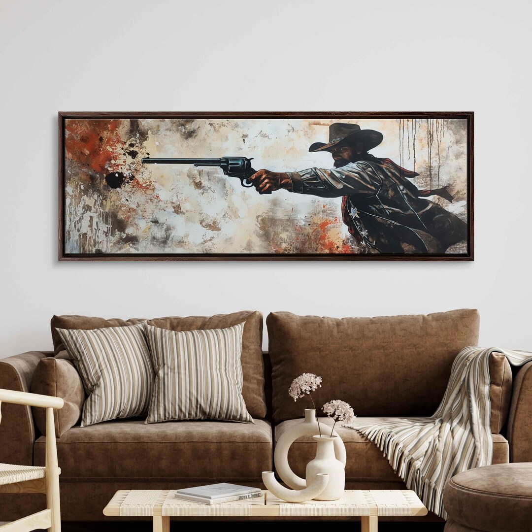 Vintage Cowboy Shooting Revolver Acrylic Wall Art Canvas Print ...