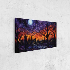 Starry Night Van Gogh Inspired Halloween Wall Art Canvas Print, Spooky ...