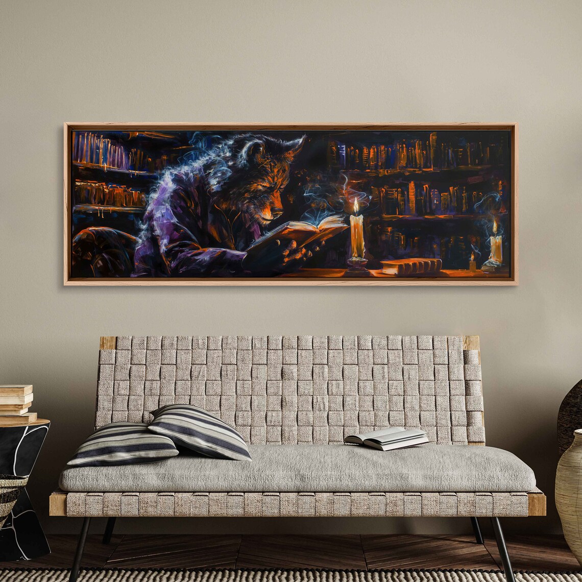 Werewolf Reading Book in Haunted Library by Candlelight Wall Art Canvas ...