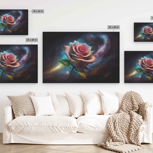 Stunning Oil Painting of A Rose in Space, Fantasy Wall Art, Sparkling ...