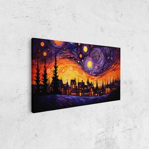 Starry Night Van Gogh Inspired Halloween Wall Art Canvas Print, Spooky ...