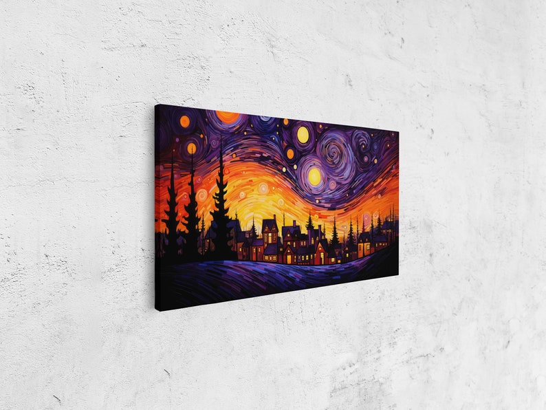 Starry Night Van Gogh Inspired Halloween Wall Art Canvas Print, Spooky ...