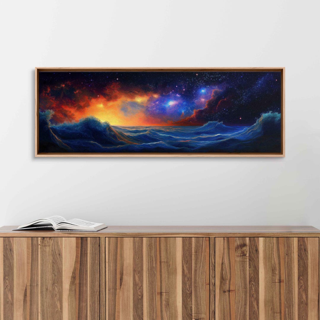Galaxy Merging With Cosmic Ocean, Wall Art Canvas Print, Vibrant Colors ...