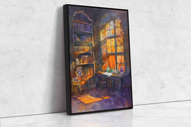 Whimsical Witches Magical Library With Light Shining Through Glass ...