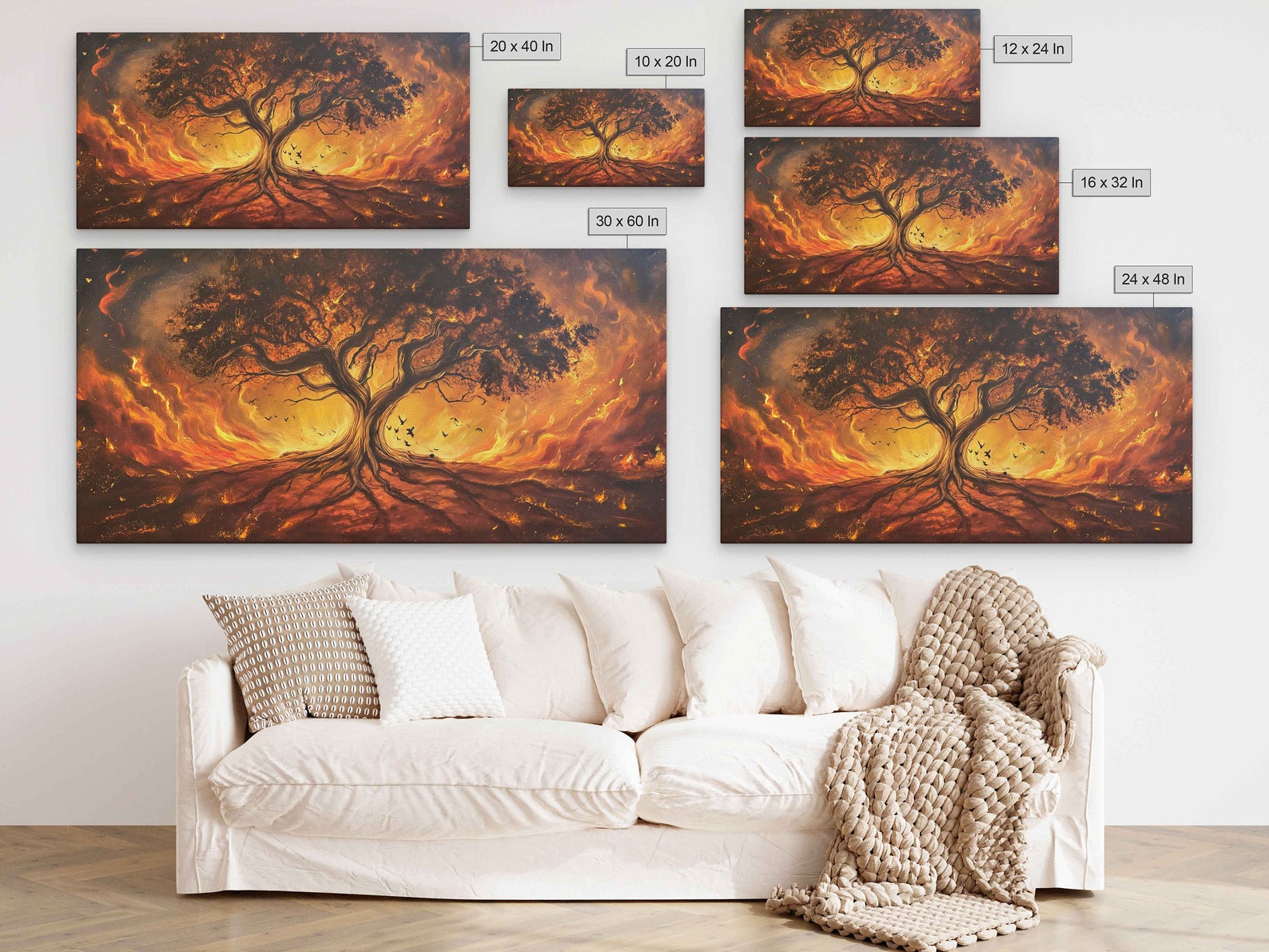 Wildfire Paining, World Tree on Fire, Framed Canvas Print, Ready to ...