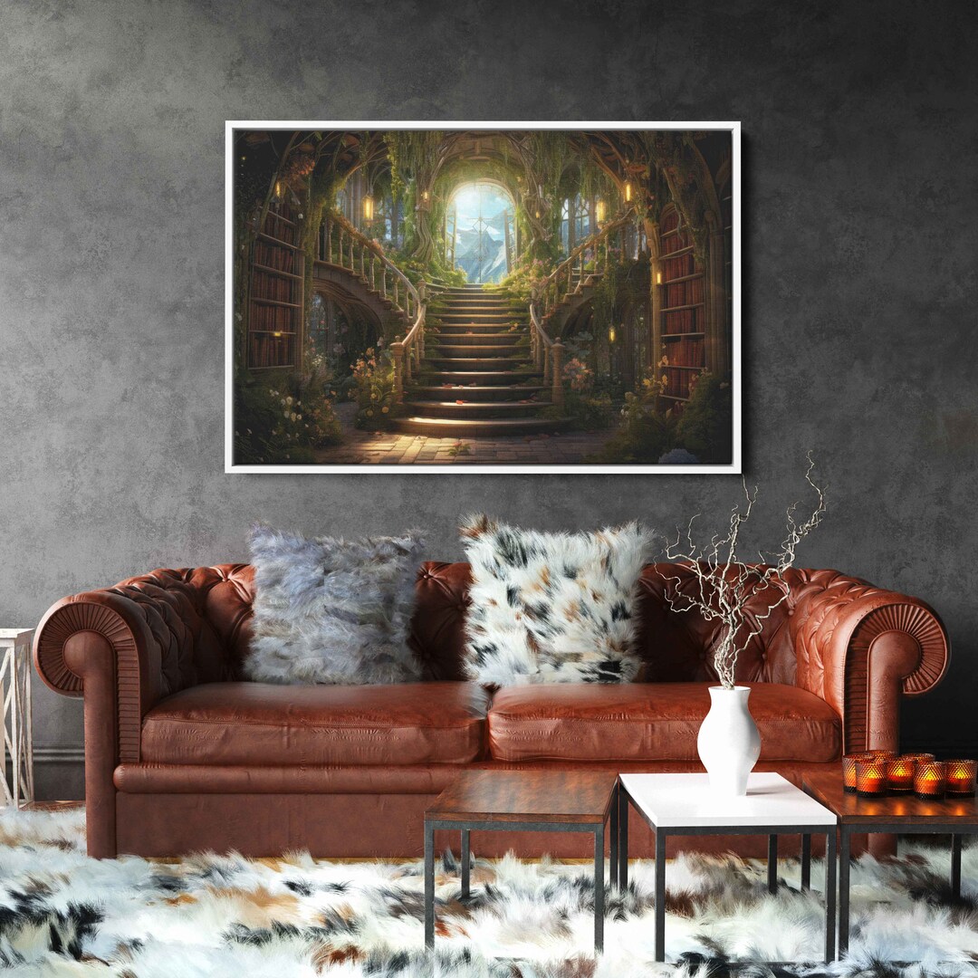 Enchanted Tree House Staircase Wall Art Canvas Print, Library ...