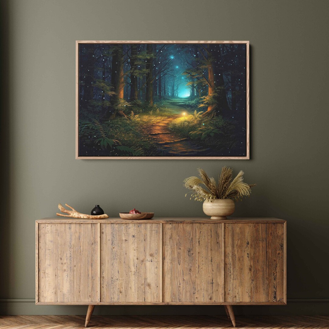 Bright Photorealistic Magical Moonlit Forest Path Illustration, Digital ...