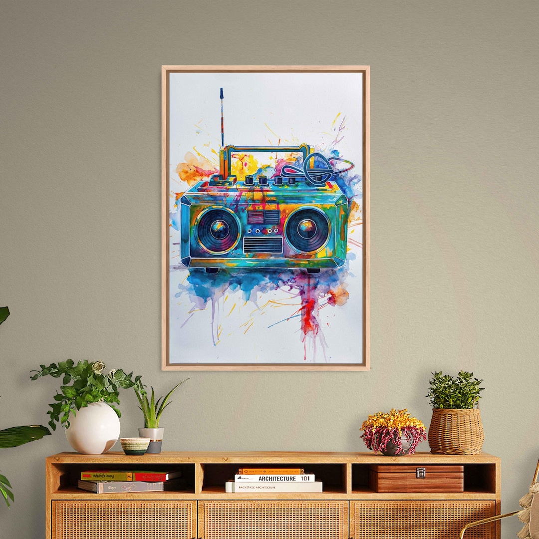 Pop Art Retro Boombox Radio Wall Art Canvas Print, Trendy Painting ...