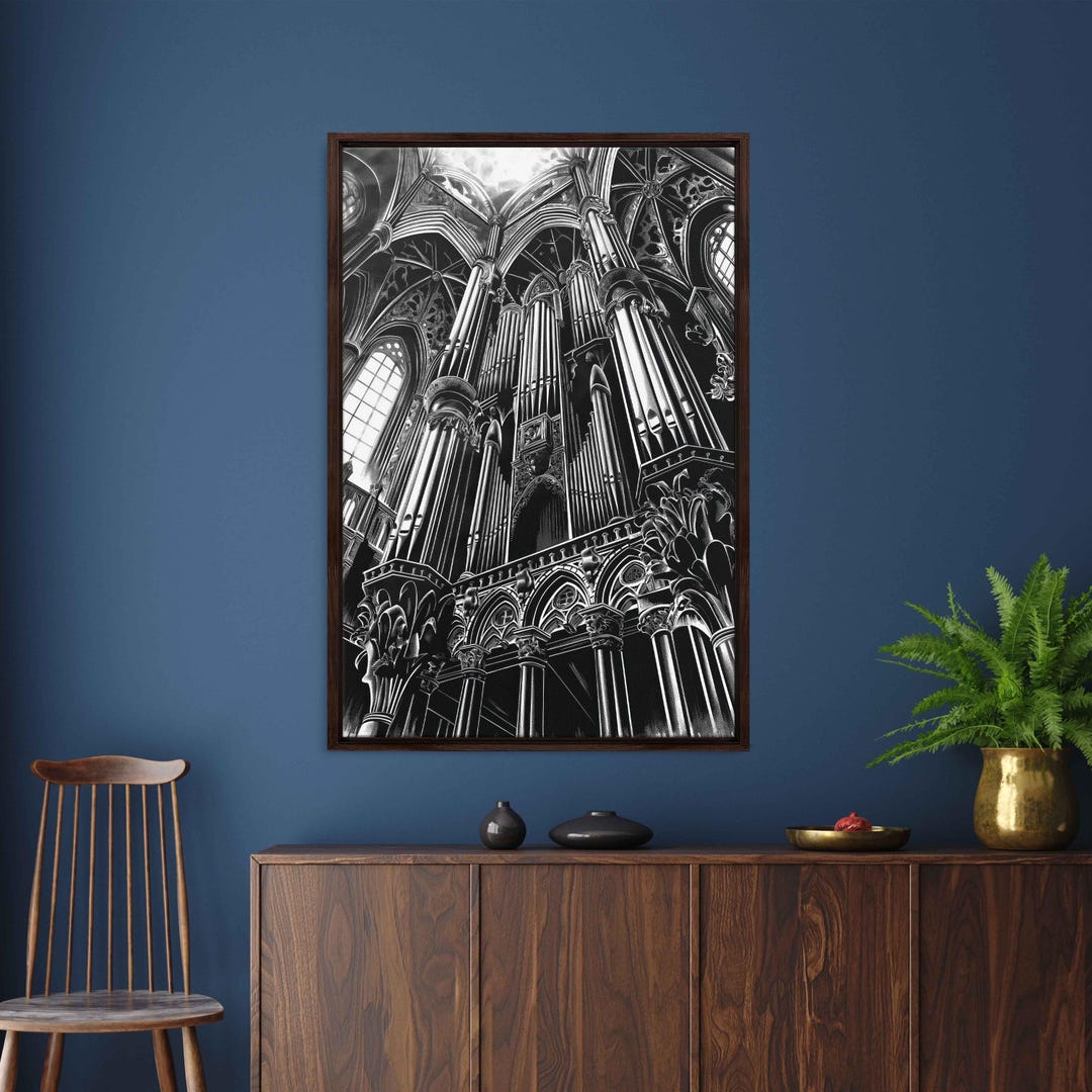 Looming Gothic Organ Ink Art Painting Wall Art Canvas Print, Halloween ...
