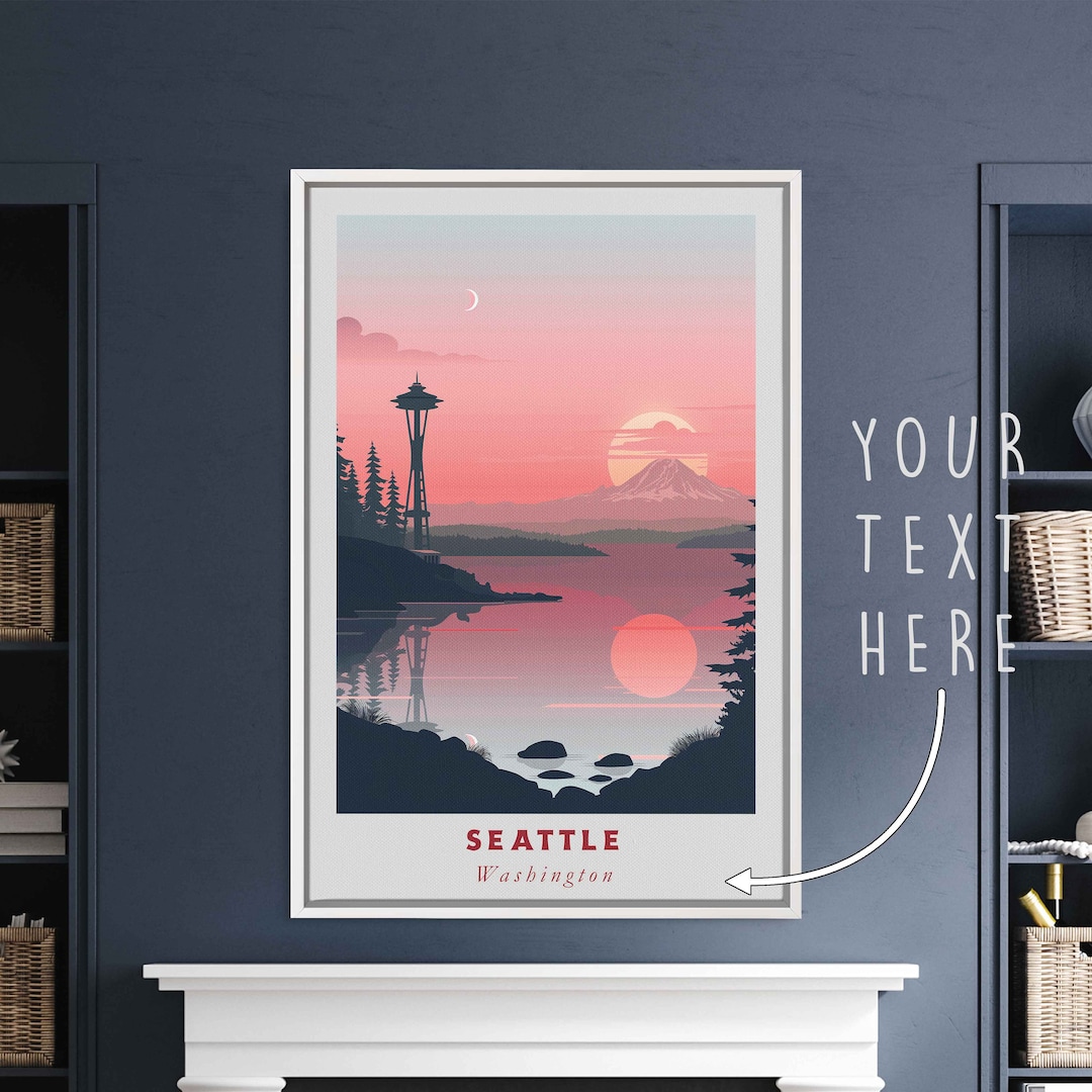 Seattle Washington Acrylic Painting Travel Art, Framed Canvas Wall Art ...