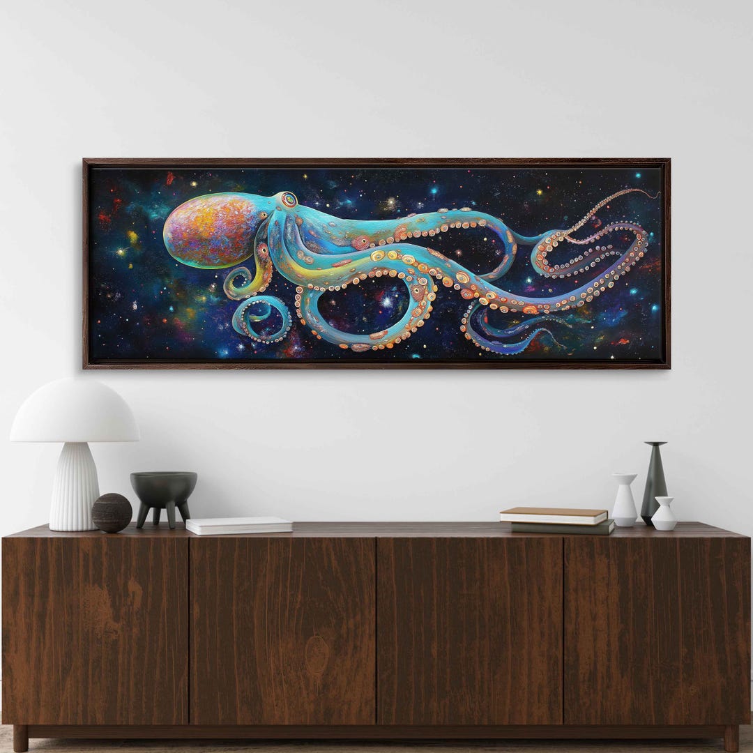 Cosmic Octopus Drifting Through Space, Wall Art Canvas Print, Vibrant ...