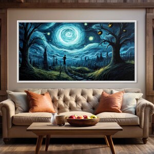 Spooky Halloween Starry Night Van Gogh Inspired Impressionist Wall Art ...