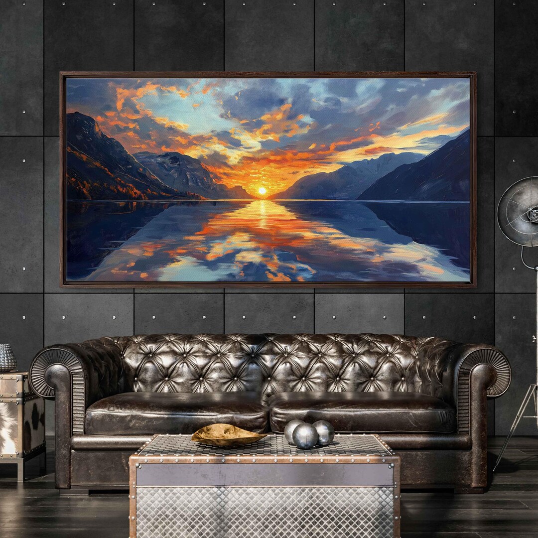 Sunset Over Geiranger Lake, Wall Art Canvas Print, Dramatic Clouds ...