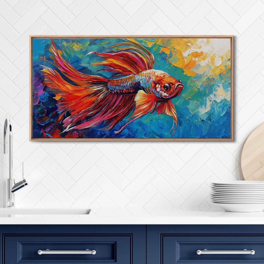 Vibrant Betta Fish, Wall Art Canvas Print, Expressive Acrylic Painting ...