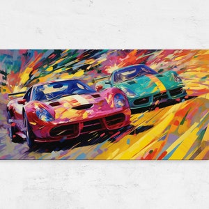 Abstract Racecars Palette Knife Painting, Framed Canvas Print, Ready to ...