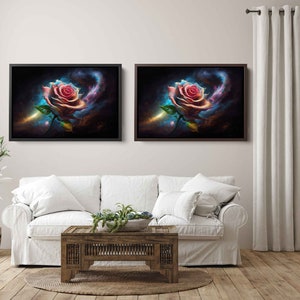 Stunning Oil Painting of A Rose in Space, Fantasy Wall Art, Sparkling ...