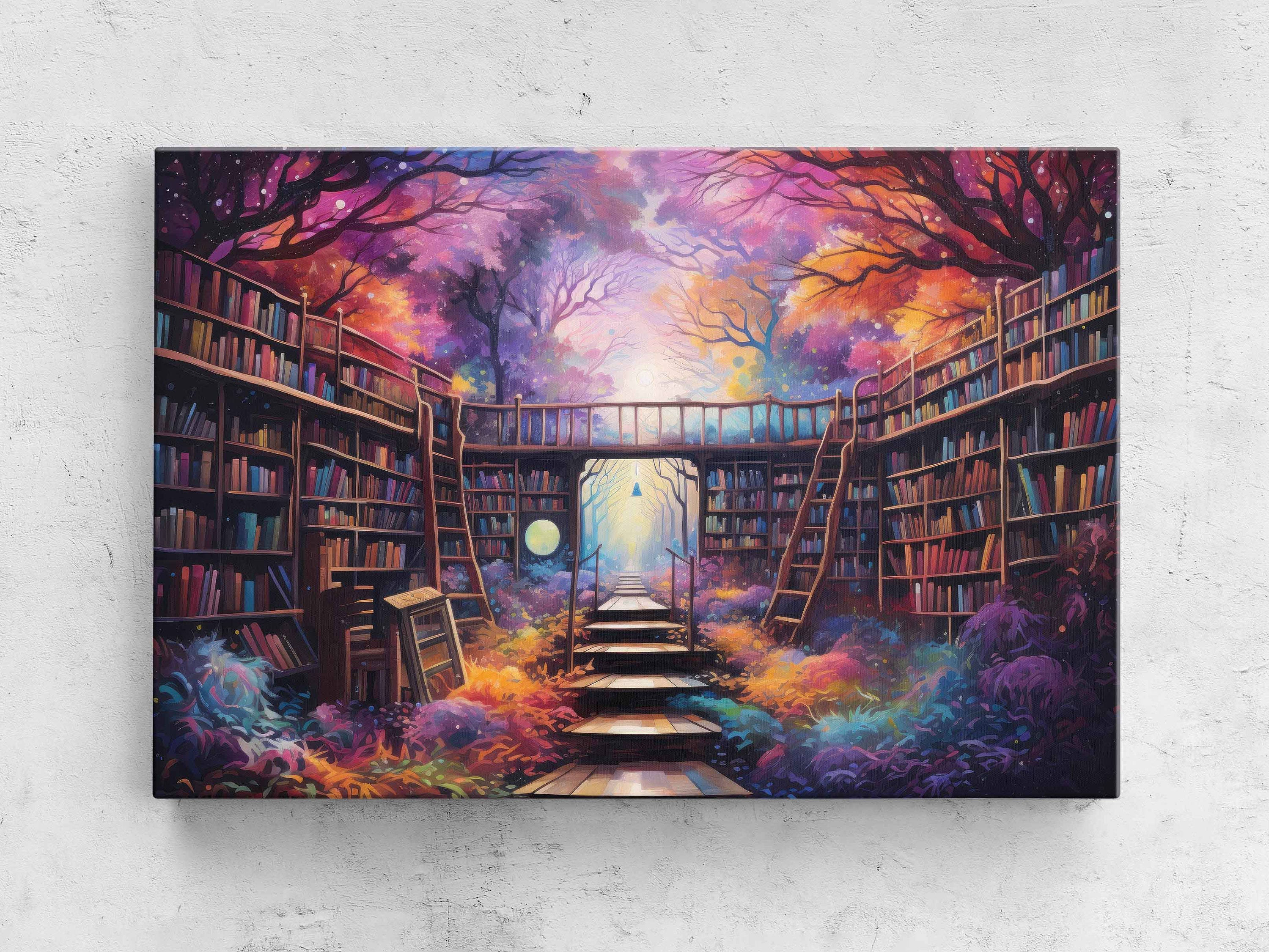 Colorful Library Fantasy Art Acrylic Painting Framed Canvas - Etsy