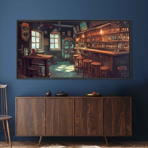 Cartoon Pub Art, Cozy Tavern, Relaxing Pub, Canvas Wall Art Print ...