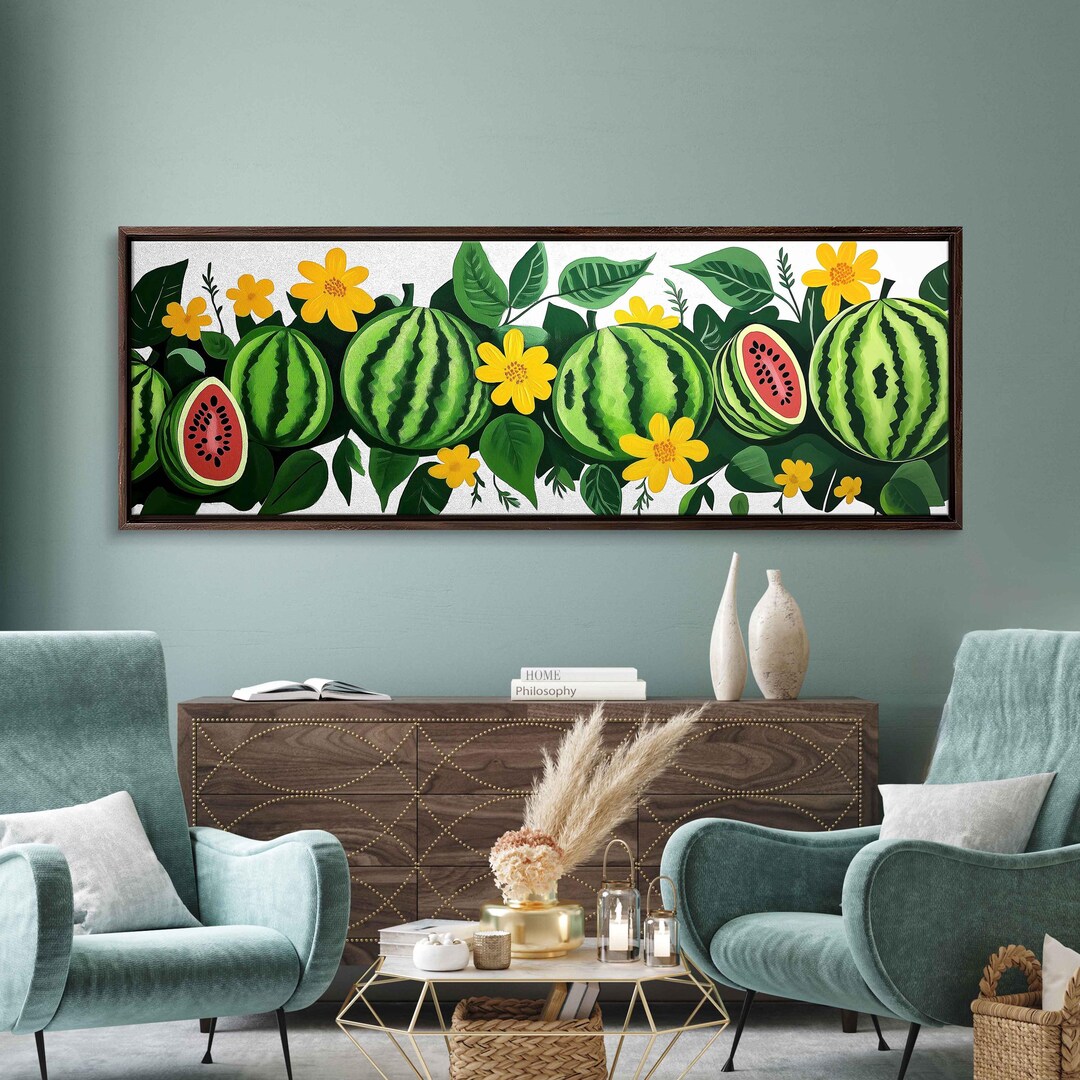 Bright Watermelons and Flowers Acrylic Wall Art Canvas Print, Fruit ...