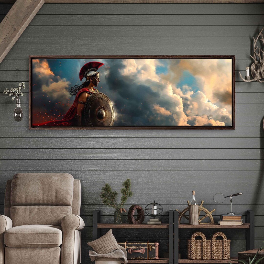 Athena With Shield Standing in Clouds Wall Art Canvas Print, Greek ...