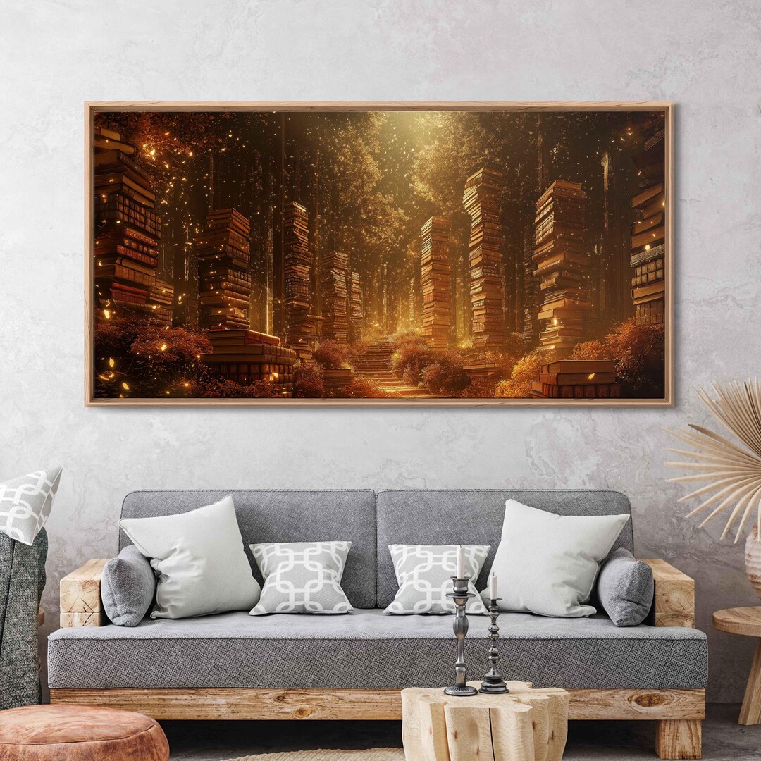 Mystical Labyrinthine Library, Wall Art Canvas Print, Floating Books ...