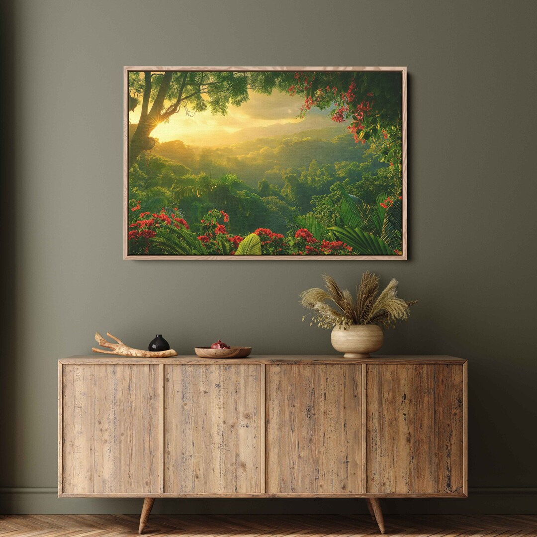 Sunlit Rainforest, Lush Greenery, Canvas Wall Art Print, Ready to Hang ...