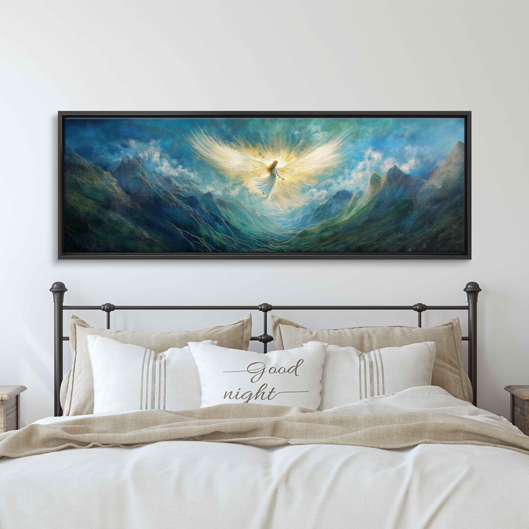 Angel Descending Towards Earth, Wall Art Canvas Print, Radiant Light ...
