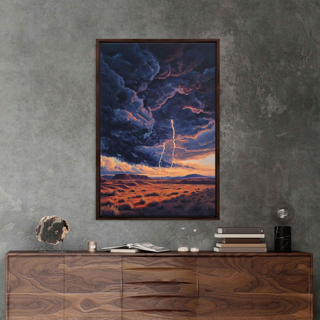 Thunderstorm Over Arizona Desert, Wall Art Canvas Print, Dramatic Oil ...