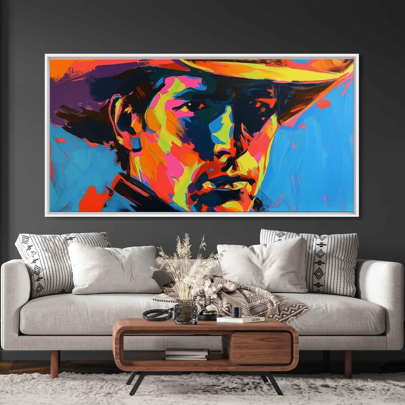 Pop Art Cowboy Close up Acrylic Wall Art Canvas Print, Trendy Painting ...