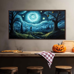 Spooky Halloween Starry Night Van Gogh Inspired Impressionist Wall Art ...