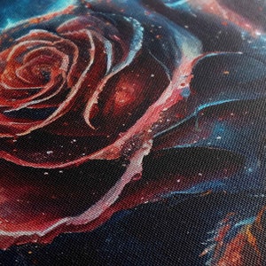 Stunning Oil Painting of A Rose in Space, Fantasy Wall Art, Sparkling ...