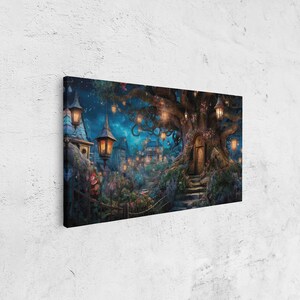 Whimsical Enchanted Treehouse Wall Art, Framed Canvas Print, Ready to ...