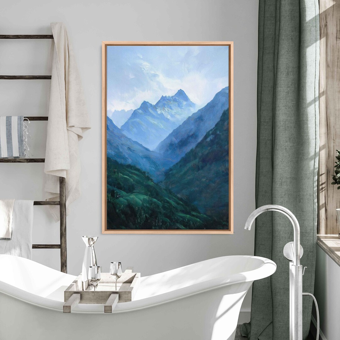 Andes Mountains Painting, Wall Art Canvas Print, Dramatic Blue and ...