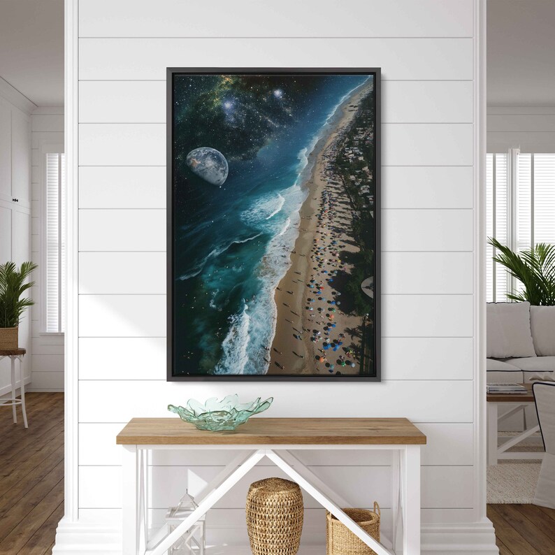 Overview of Earth From Space and Beach Shore Wall Art Canvas Print ...
