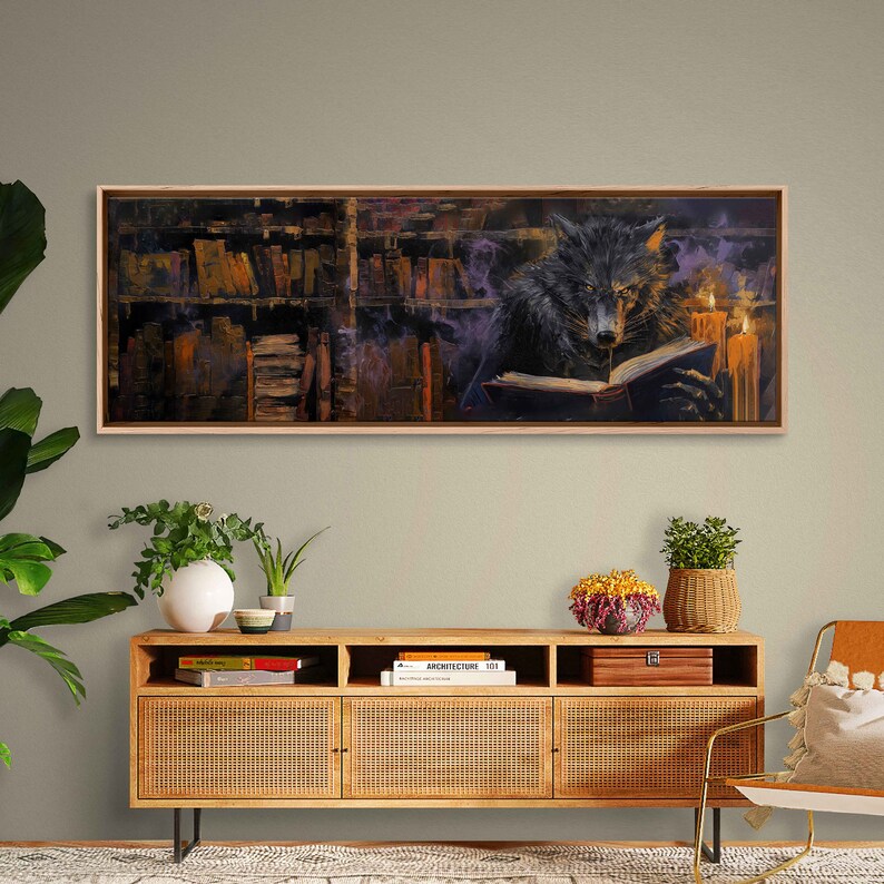 Werewolf Reading Book in Haunted Library by Candlelight Wall Art Canvas ...