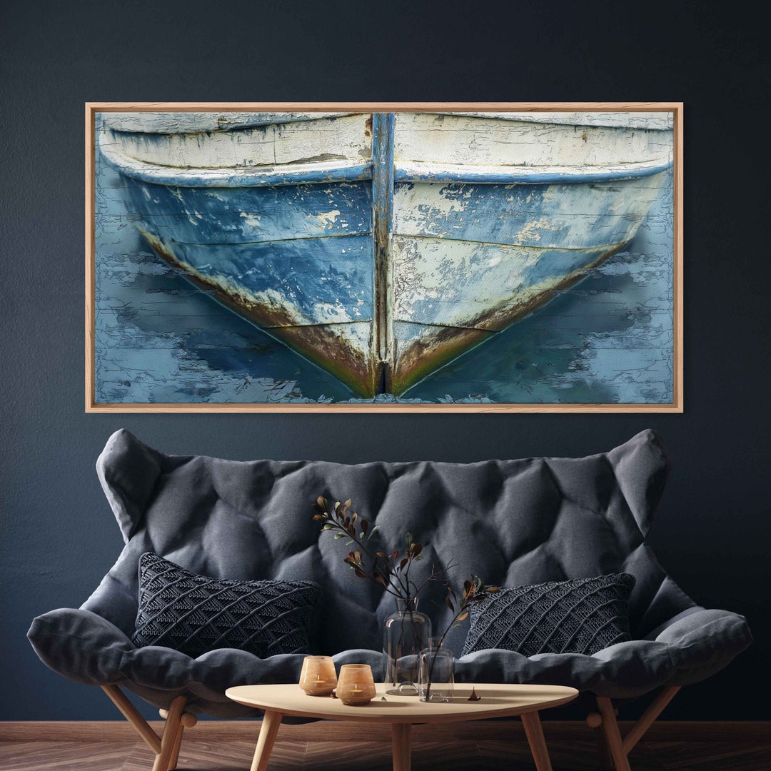 Worn Blue and White Boat Hull Wall Art Canvas Print, Gift for Sailor ...
