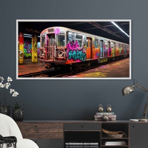 Graffiti Tagged Subway Train Wall Art Canvas Print, Vibrant Colors ...