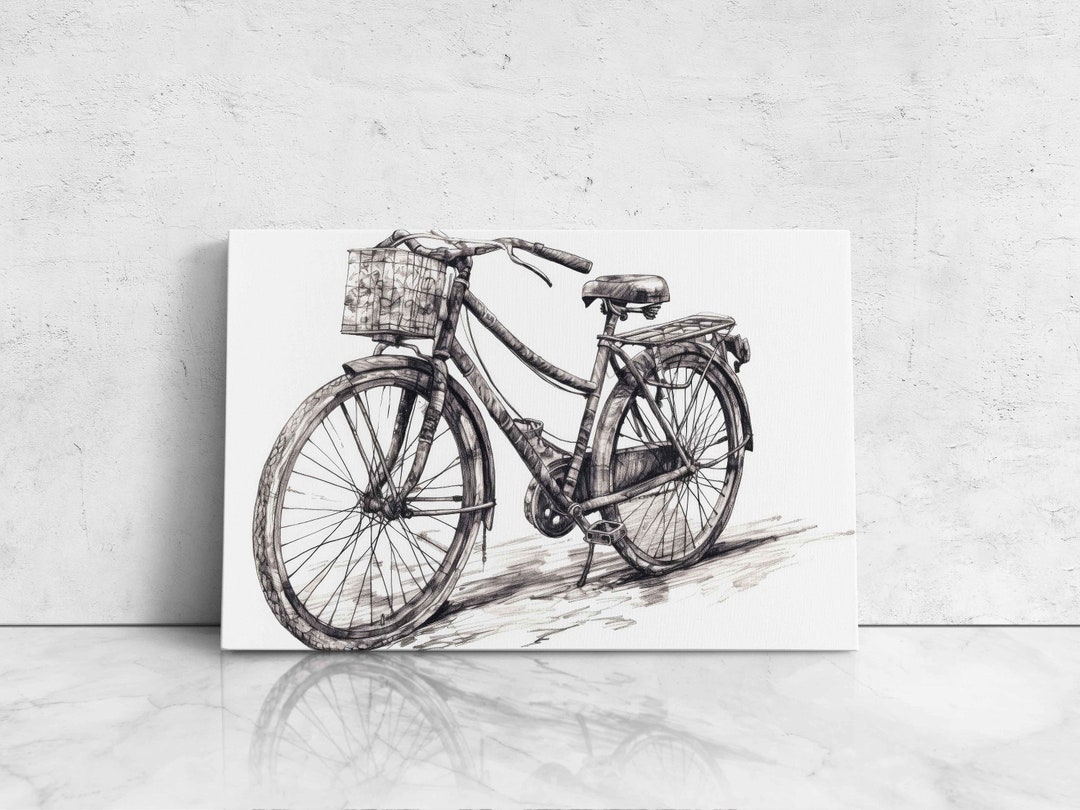 Bicycle Drawing, Expressionist Pencil Art, Digital Illustration on ...