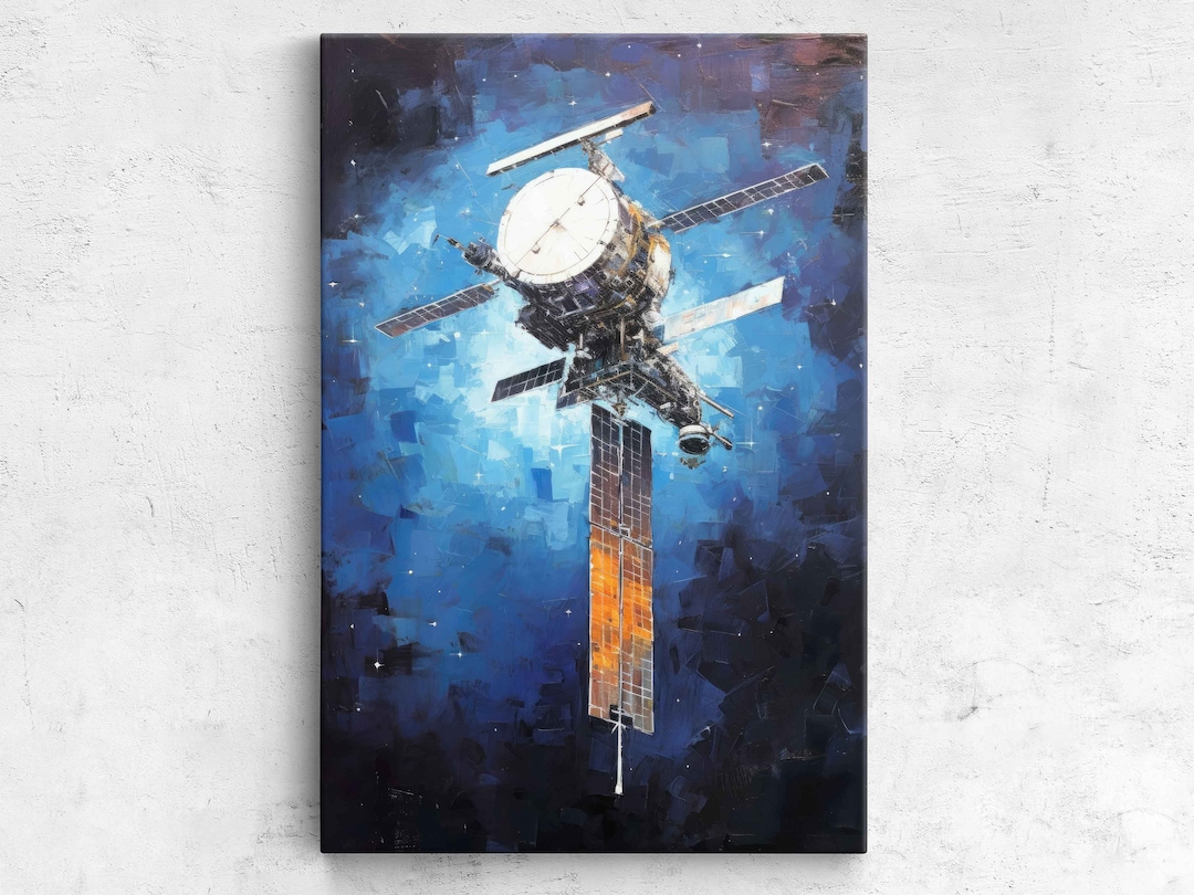 Acrylic Painting of A Space Station, Framed Canvas Print, Ready to Hang ...