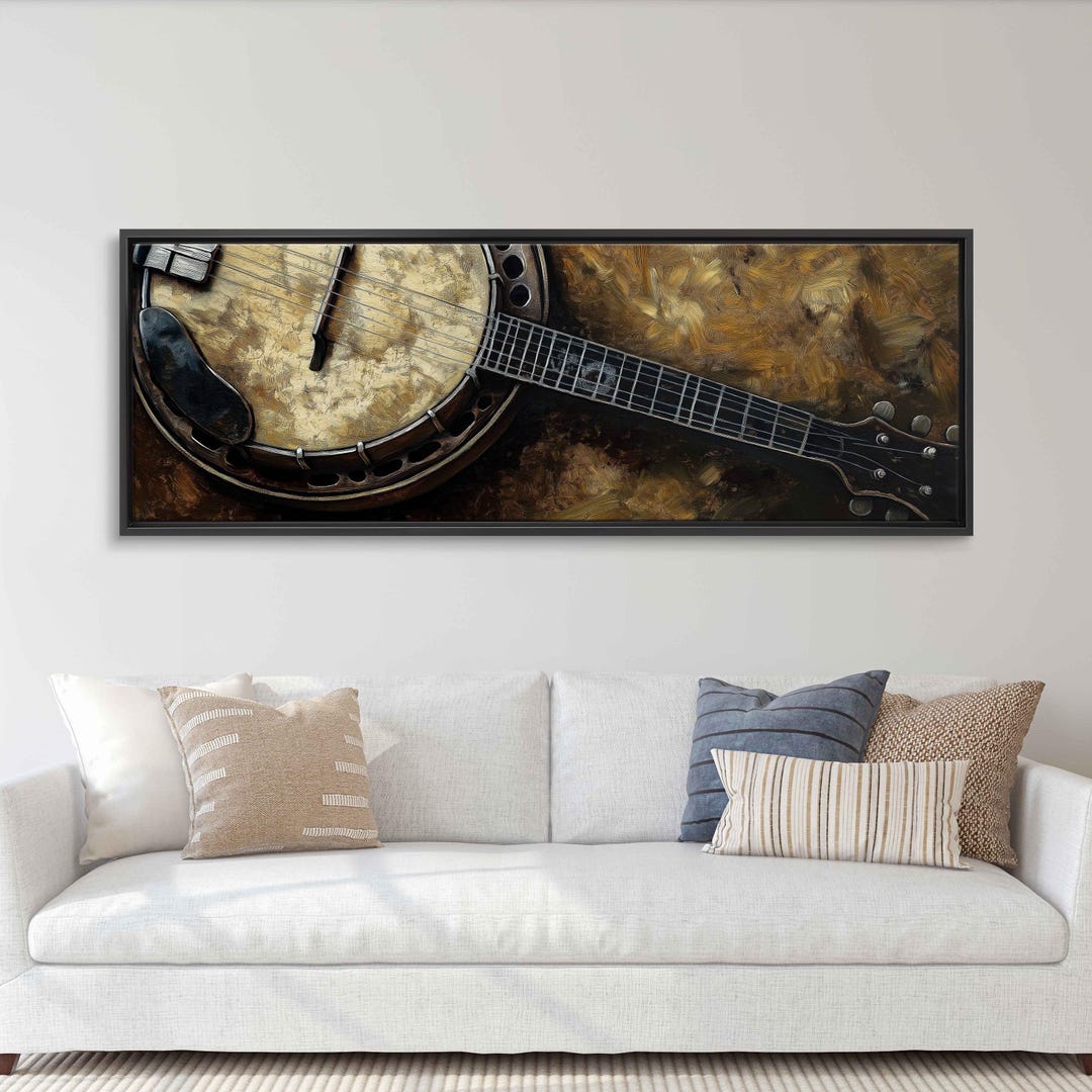 Banjo Close-up, Wall Art Canvas Print, Rich Acrylic Painting, Earthy ...