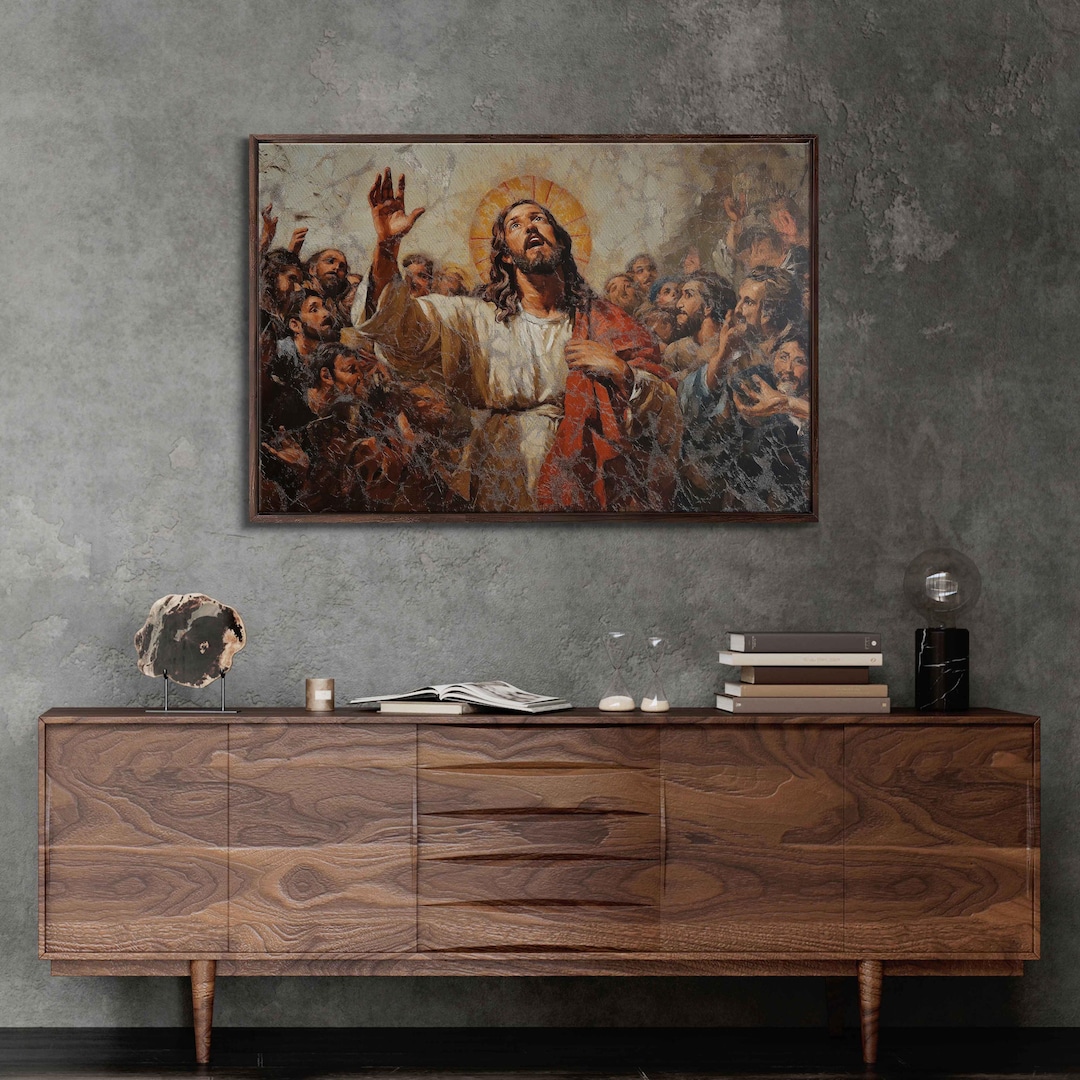 Jesus Christ Addressing Multitude, Wall Art Canvas Print, Intricate Oil ...