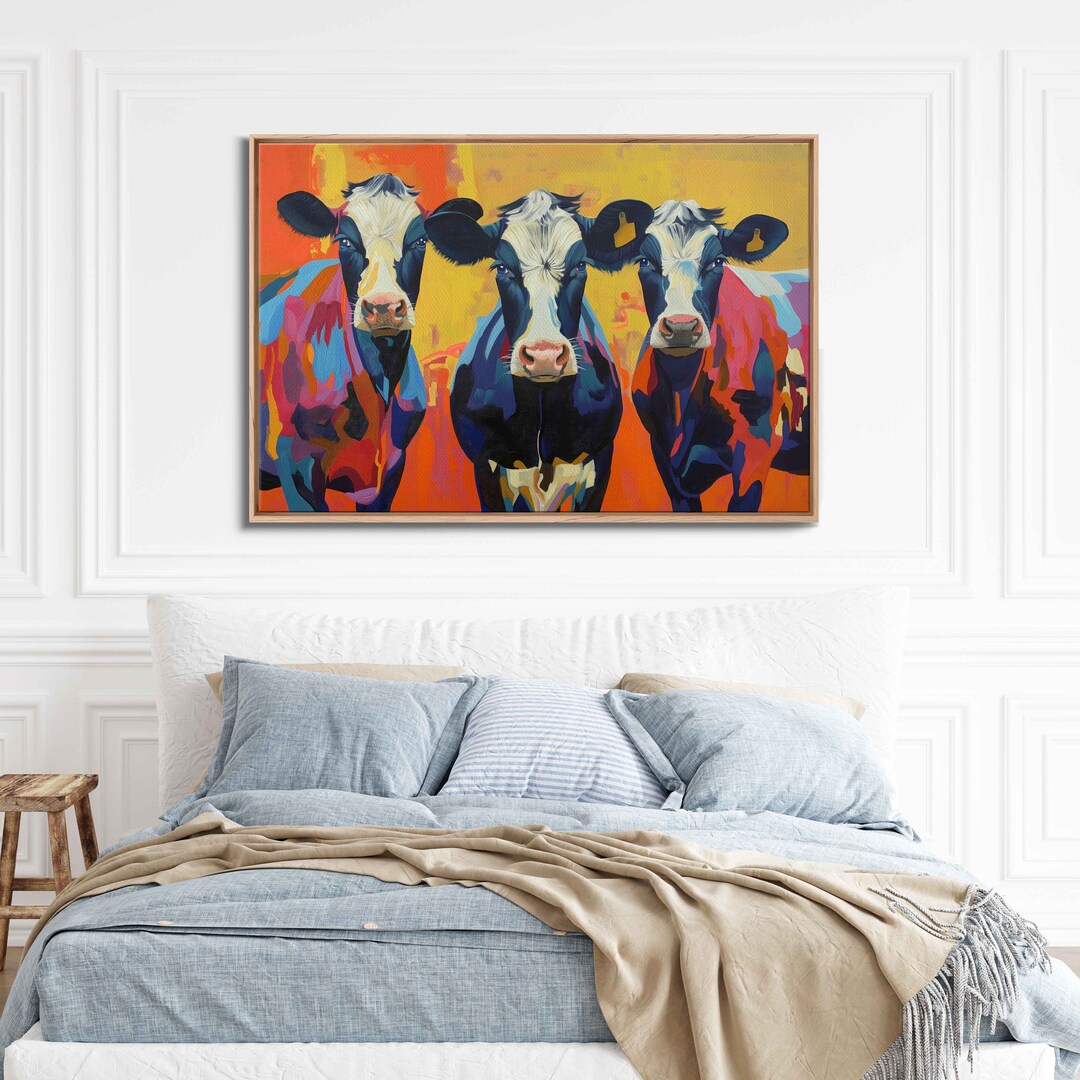 3 Angry Cows Abstract Painting, Vibrant Color, Canvas Wall Art Print ...