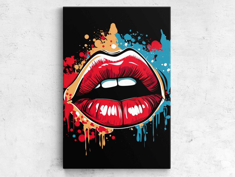 Colorful Pop Art Lips Paint Splash Wall Art Framed Canvas - Etsy