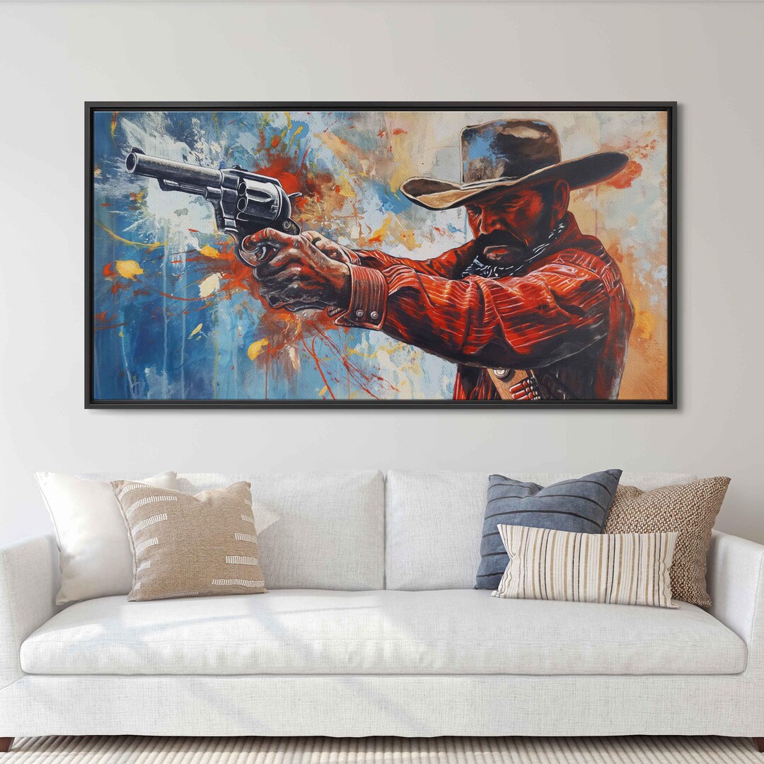 Vintage Cowboy Shooting Revolver Acrylic Wall Art Canvas Print ...
