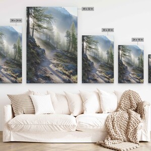 Mountain Path Through Sunlit Misty Forest, Canvas Wall Art Print, Ready ...