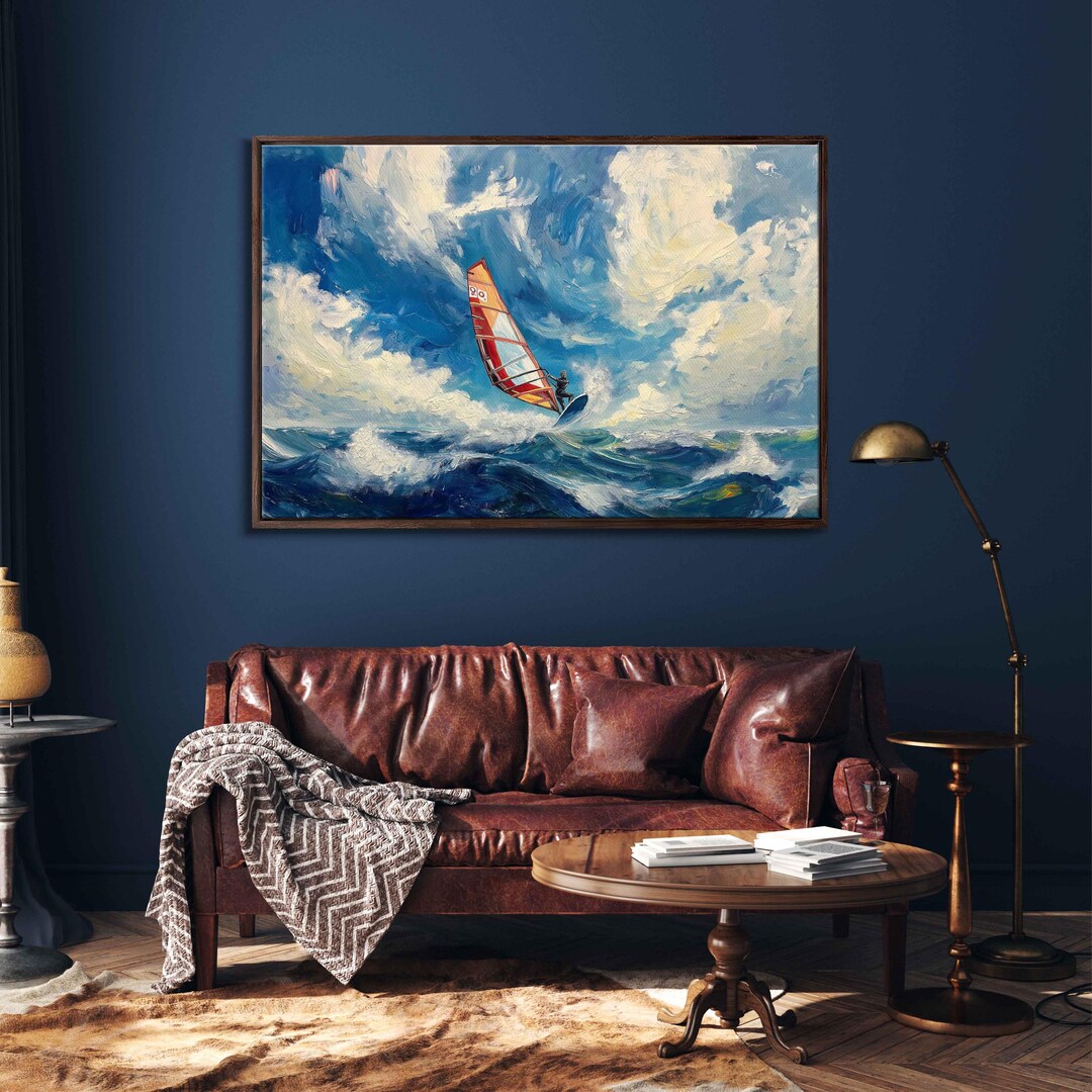 Windsurfer in Motion, Wall Art Canvas Print, Bold Oil Painting With ...